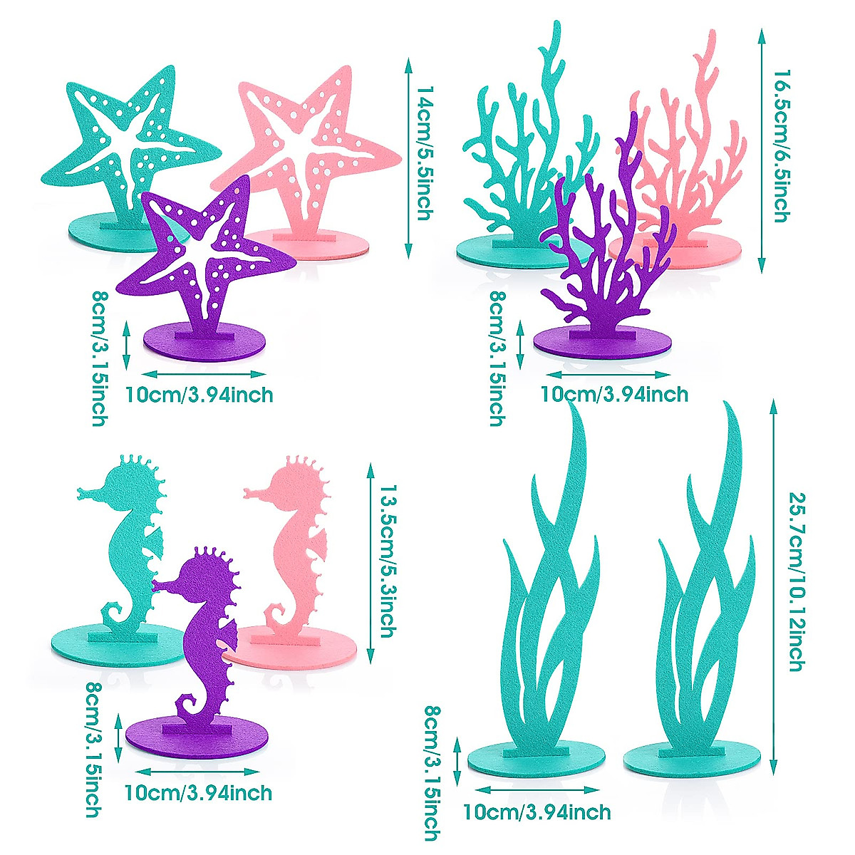 Prasacco 22 Pcs Mermaid Birthday Decorations, Felt Table Centerpiece DIY Under The Sea Party Decoration Seahorse Starfish Seaweed Coral Decoration for Ocean Theme Mermaid Birthday Party Baby Shower