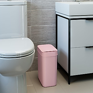 iTouchless 3 Gallon Pink Sensor Bathroom Trash Can, 10 Liter Slim Small Automatic Touchless Garbage Bin with Lid, Smart Narrow Motion Commercial Control Waste Basket for Office, Bedroom