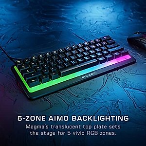 ROCCAT Magma Mini - 60% RGB Gaming Keyboard with 5 Programmable Lighting Zones, Membrane Key switches, Programmable Function Layers, Anti-Ghosting, & Spill Resistance - Black