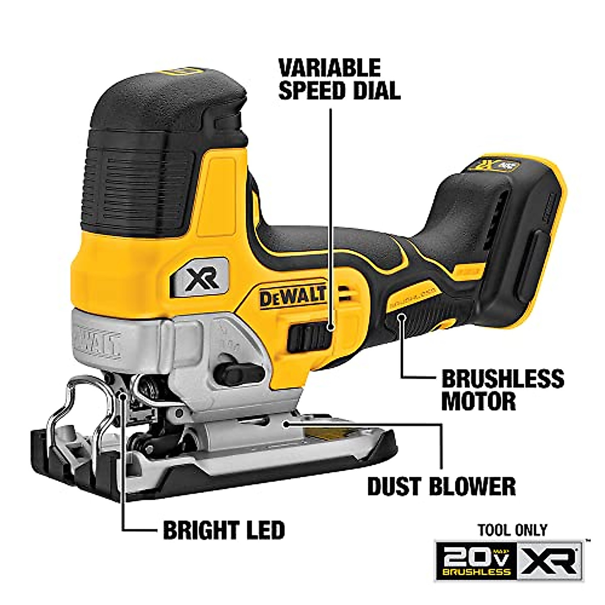 DEWALT 20V MAX Jig Saw, Barrel Grip, Tool Only (DCS335B) , Black