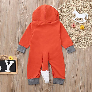 Infant Toddler Baby Boy Girl Hooded Romper Bodysuit Long Sleeve 3D Cartoon Fox Jumpsuit Outfits Set