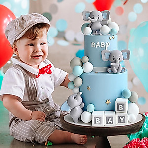 28 Pcs Elephant Cake Toppers Balls Cake Decorations DIY Cake Topper for Boy Girl Baby Shower Birthday Party Decorations (Blue)