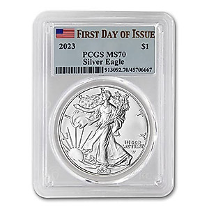 2023 1 oz American Silver Eagle Coin MS-70 (First Day of Issue - Flag Label) $1 MS70 PCGS