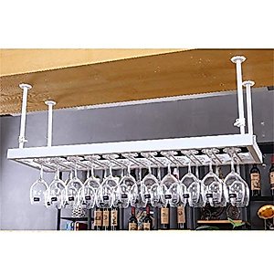Stylish Simplicity Stemware Racks, Ceiling Mounted Hanging Wine Bottle Holder Metal Goblet Wine Glass Rack Iron Storage Unit Floating Shelves Goblet Organiser for Bars/Living Room, PIBM, White, L6