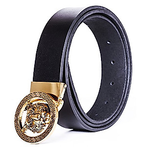 Old John Leather Men's Luxury Gold Tiger Buckle 35-mm Italian Leather Belt (105cm/41.3inch(34-36), Black)