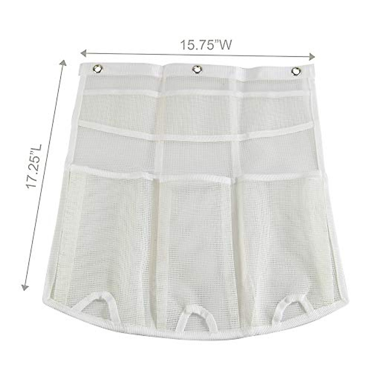 Home-X Hanging Mesh Shower Organizer, Bathroom Shower Organizer for Essentials, Shower Storage Pockets for Shampoo, Conditioner, Soap, and More, 17 ¼" L x 15 ¾" W, White