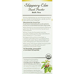 Celebration Herbals Slippery Elm Bark Powder Loose Pack Tea Caffeine Free, 40g
