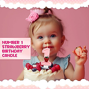 Conelist 1 Candle for First Birthday Candle Pink Number 1 Candle Cute Berry One Candle Glitter Birthday Candle for Cake Topper Party Supplies 1st Birthday Anniversary Decorations(Strawberry)