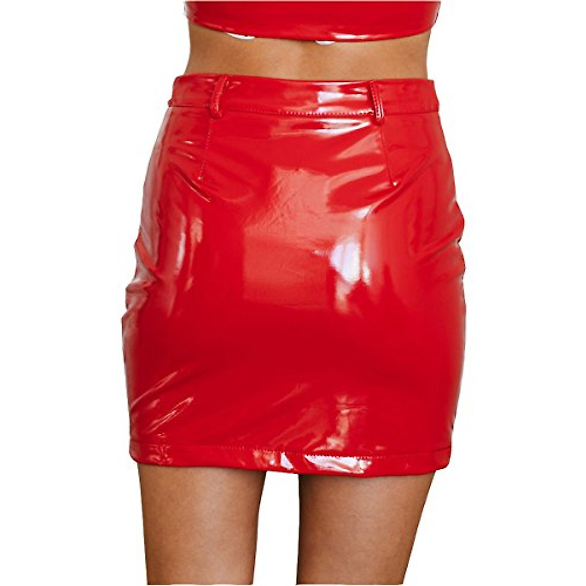 Yimeili Women's Red Leather Skirts High Waisted Shiny Mini Pencil Latex Skirt (L-Red Mini Skirt)