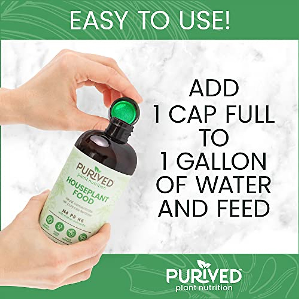 Purived Liquid Fertilizer for Indoor Plants | 20oz Concentrate | Makes 50 Gallons | All-Purpose Liquid Plant Food for Potted Houseplants | All-Natural | Groundwater Safe | Easy to Use | Made in USA