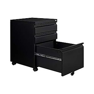 FLEXISPOT 3 Drawer File Cabinet for Home Office,Metal Mobile Filing Cabinet Under Desk Storage with Lock Keys,File Organizer Cabinet for Legal/Letter/A4 File,Fully Assembled Except Wheels,Black