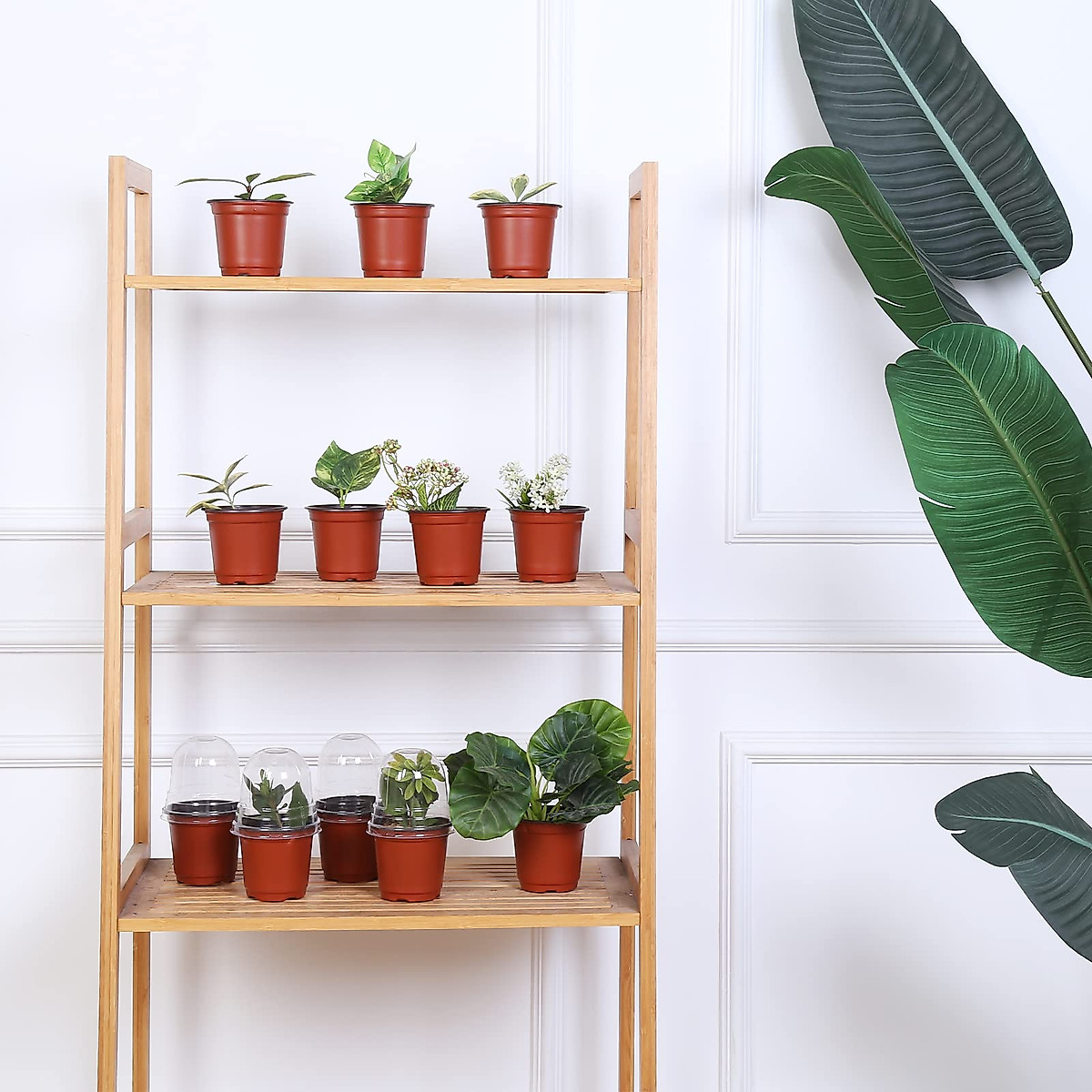 JERIA 60 Sets 4" Plastic Plant Nursery Pots with Humidity Domes,(60 Pots + 60 Clear Lids),Seedling,Flower Plant Container and Seed Starting Pots with 100pcs Plant Labels