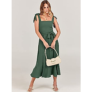 ANRABESS Women's Elegant Bridesmaid Dresses Square Neck Ruffle Split Midi Formal Dress for Wedding Guest Cocktail Party 2023 Gradution Prom Evening Night Dresses 893shenlv-L Green