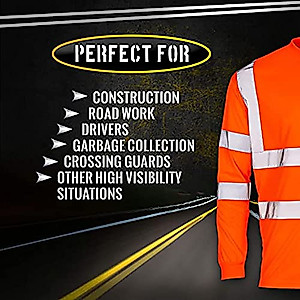SuNi Apparel High Visibility Shirts for Men - Long Sleeve Construction Hi Vis Reflective Safety Shirts for Men Yellow Orange (XL, Black)