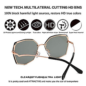 S.NOTIO Polygon Sunglasses for Women Fashion Designer Style Gradient octagon UV400 Geometric Lens Metal Frame Oversized (Grey)