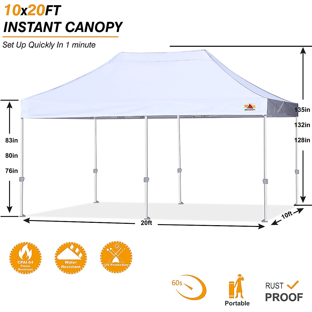 ABCCANOPY Commercial Pop Up Canopy Tent 10x20 Premium-Series, White