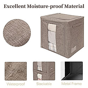 2 Pack 53L Oxford Steel Frame Storage Box for Closet Organization, Collapsible Storage Bins for Clothes blankets, Stackable Storage Boxs with Clear Windows and Handles, Beige