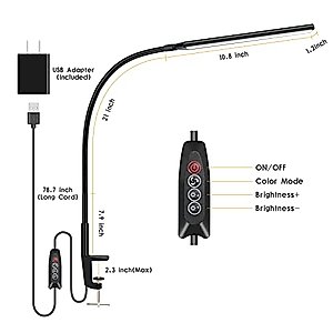 ODOM LED Desk Lamp, Swing Arm Table Lamp with Clamp, Flexible Gooseneck Reading Lights, Eye-Care Architect Task Lamp, 3 Color 10 Brightness Modes Desk Light for Home Office, Reading, Study, Dorm