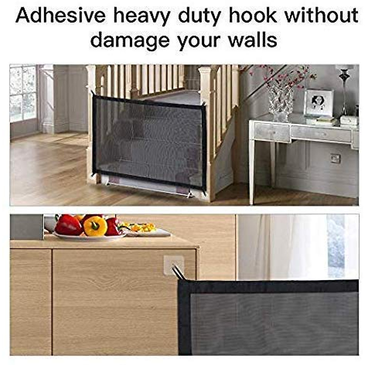 Magic Pet Gate, Mesh Dog Gate, Puppy Gates and Baby Gate, Portable Folding Baby/Dog Safety Fence Enclosure Easy Install Anywhere, 30'' X 39'', 8 Hooks