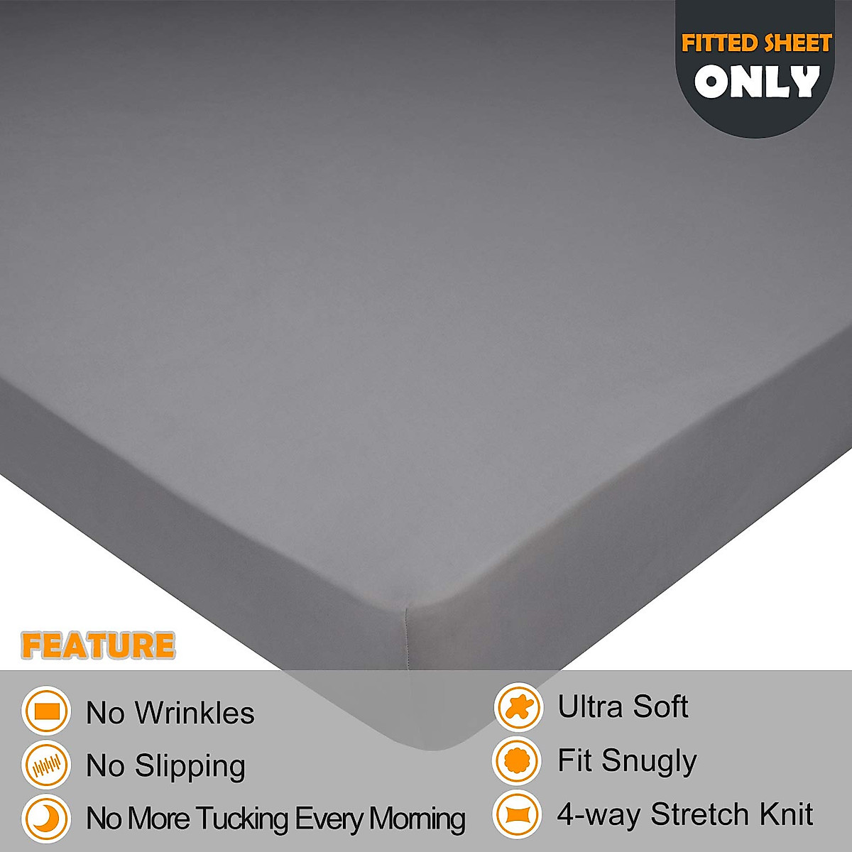 Full Size Fitted Sheet Only - 4-Way Stretch Knit, Snug Fit, Wrinkle Free & Stay in Place, No More Slipping Off for Mattress, Soft & Comfortable - Light Gray, Full