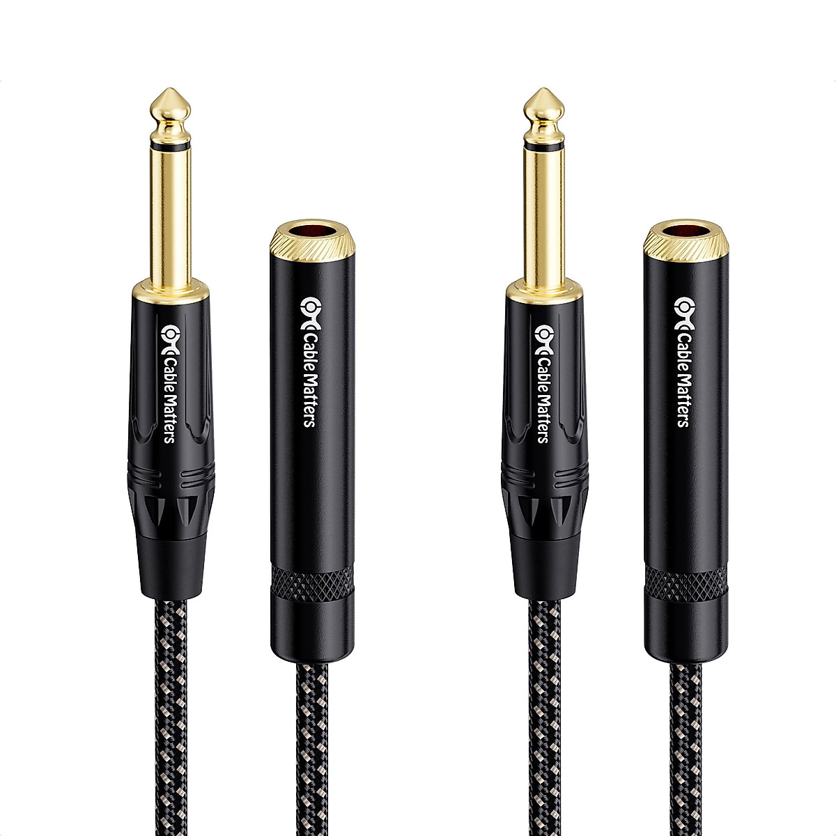 Cable Matters 2-Pack 1/4 Inch Mono TS Extension Cable in Black - 6 Feet / 1.8 Meters, Guitar Extension Cable, 1/4 Instrument Extension Cable