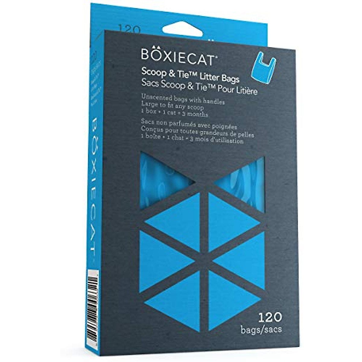 Boxiecat Scoop & Tie Cat Litter Waste Bags -Unscented– Leakproof - Large to Fit Any Scoop – Convenient Handles Tie & Seal in Odors - 1 Count (Pack of 120)