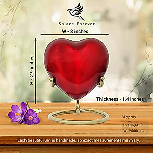 Red Heart Cremation Urn - Heart Keepsake Urn for Human Ashes with Premium Box & Heart Urn Stand - Handcrafted Red Urn for Ashes - Small Heart Shaped Urn - Mini Urn for Your Loved Ones