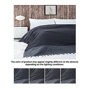 Wellstil Aria | Turkish Throw Blankets - 80 x 100 inches,0 Cotton Blankets Queen Size - Boho Throw Blanket for Couch, Sofa, Bed - Farmhouse Throw Blanket with Tassels (Black)