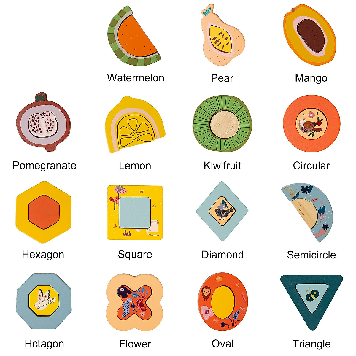 TOGELIN Wooden Puzzles for Toddlers 1-3, Baby Puzzles, Montessori Toys for Kids, Preschool Learning Toys for Boys and Girls-Fruit & Shape