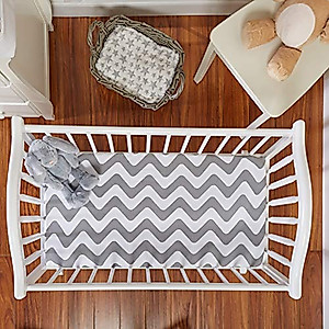 2 Pack Cradle Sheet Set, 100% Cotton Jersey Knit, Breathable Baby Sheet, Fits Cradle Pad/Mattress - Ultra Soft - Gray/White Chevron & Moon Stars Patterns