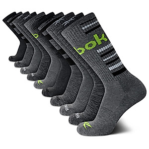 Reebok Men's Crew Socks - 10 Pack Mid-Calf Performance Cushion Comfort Crew Socks - Athletic Socks for Men (6-12.5), Size 6-12.5, Grey Assorted
