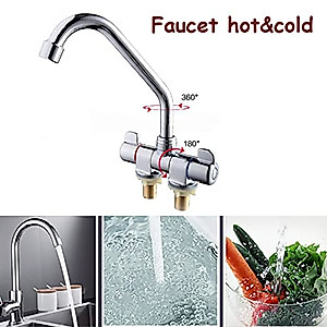 Camper Faucet Folding Faucet RV Water Tap Cold and Hot Water 360 Degree High-end Kitchen Sink Faucet Gooseneck Spout Dual Knob Handles Brass Constructed & Chrome Polished