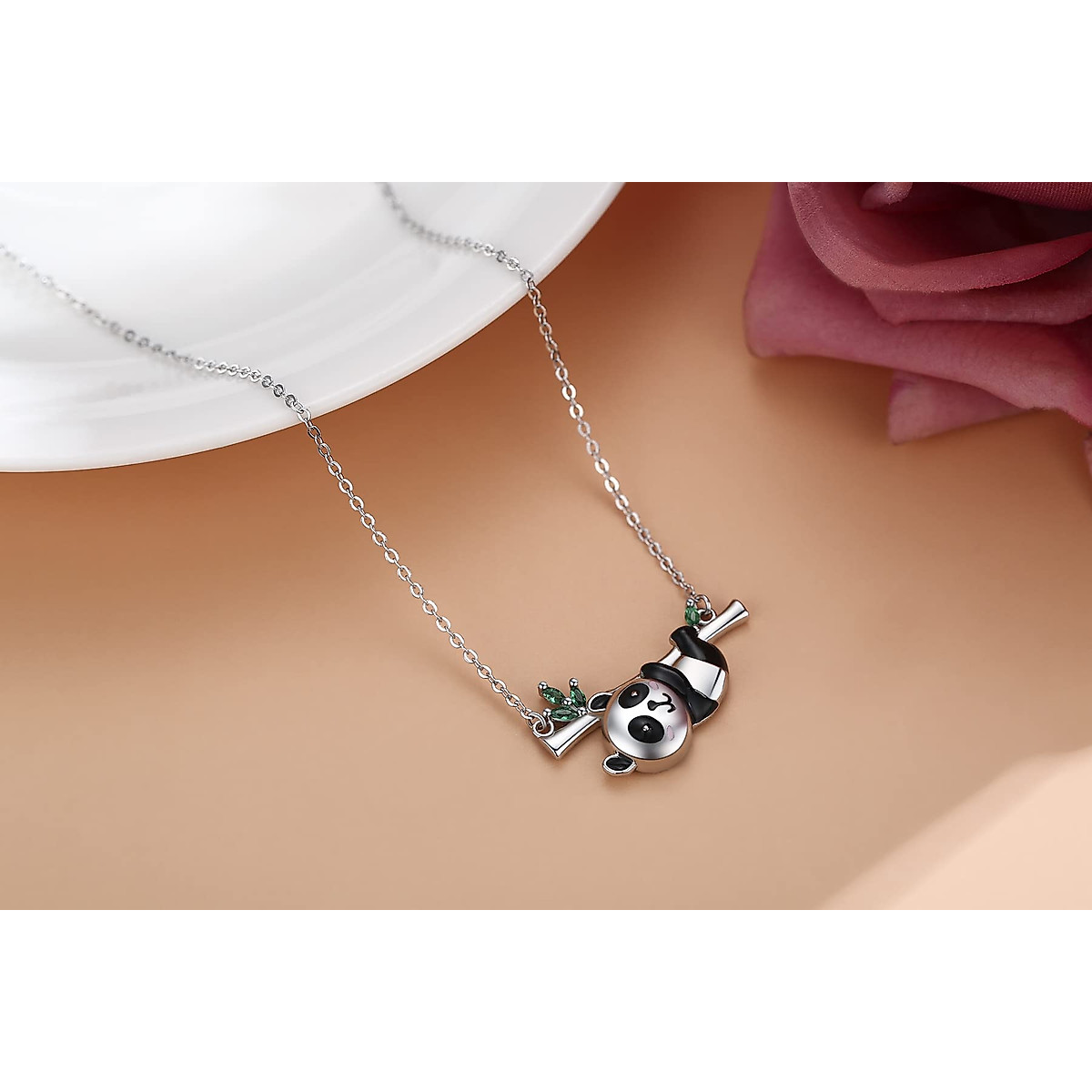lotus & leaf Panda Necklace 925 Sterling Silver Animal Pendant Panda Gifts for Women