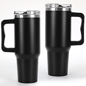 LATTPLYN 40 oz Tumbler with Handle and Straw Lid Insulated Cup Stainless Steel Water Bottle Travel Mug Gifts for Women Men Kids Trek Collection Black-1 Pc