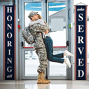 Rainlemon Honoring All Who Served Porch Banner USA Memorial Day Veterans Day Front Door Sign Decoration