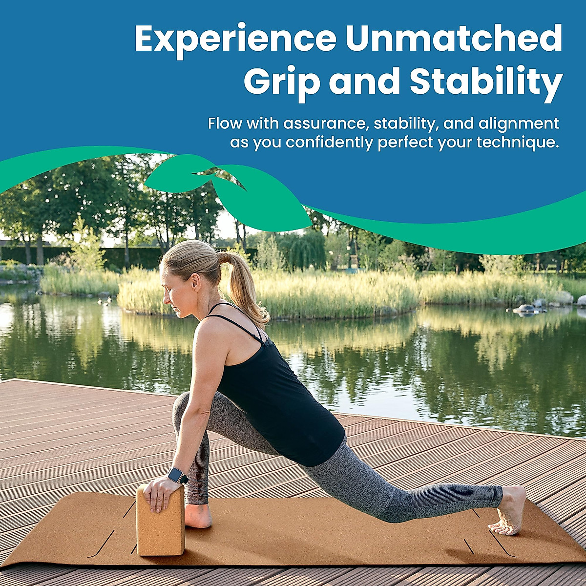 Greenway World - Cork Yoga Mat and Block with Green Strap, Non-Slip Hot Yoga Mat Set, Thick Travel Yoga Mat, Big Yoga Mat for Various Exercises, 72 x 24 inches x 3 mm