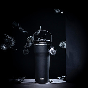 Zak Designs Harmony 2-in-1 Coffee Tumbler for Travel or At Home, 30oz Recycled Stainless Steel is Leak-Proof When Closed and Vacuum Insulated with Handle (Ebony Black)