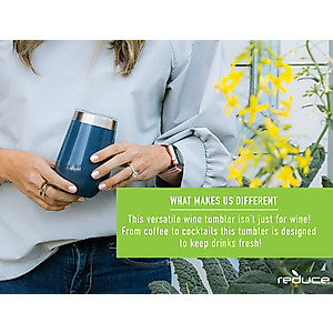 Reduce Wine Tumbler With Lid, 12oz - Stainless Steel Stemless Wine Tumbler - Enjoy Your Wine at the Perfect Temperature - Perfect Outdoor Wine Glasses, Makes a Great Gift - White Gloss