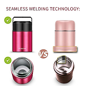 Alxeme Insulated Lunch Container, 27oz Vacuum Insulated Food Jar for Kids Adult, Stainless Steel Wide Mouth Soup Thermo for Cold Hot Food, Leak Proof Bento Box with Spoon Flexible Handle - RoseGold