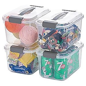 ZHENFAN 5.5 Qt Clear Storage Latch Box/Bin with Lids, 4-Pack Plastic Organize Bins with Handle