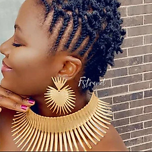 Fstrend Collar Choker Necklace Earrings Set Gold Flower Statement African Canine Tooth Shape Necklace Cleopatra Costumes Jewelry Accessories for Women and Girls (Gold)