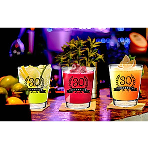 Bisyata 30th Birthday Shot Glass Gift Set for Him or Her - 30 Birthday Party Decorations for Women or Men - 2oz Shot Glasses - Set of 6 - With Gift Box