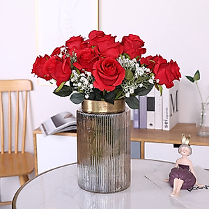 Hawesome Artificial Flowers 10 PCS Silk Roses with Long Stems Faux Realistic Roses for Wedding Bouquets Table Centerpieces Party Home Decor(White)