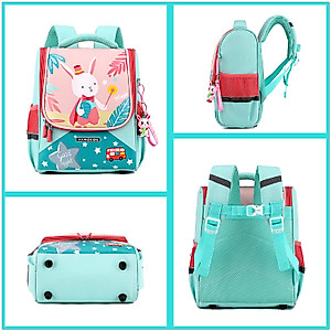 Qckarobe Kids Backpack for Girls Boys, 15 inch Elementary Kindergarten Backpack, Cute Rabbit Toddler Backpack, Lightweight Water-resistant Preschool Nursery Travel Backpack Children Schoolbag