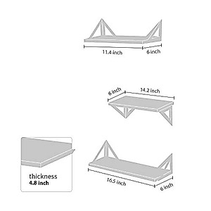 Coral Flower Rustic Set of 3 Decorative Floating Mounted Wall Shelves Ledge Perfect for Home Décor, Trophy Display, Photo Frames in Study Living Room Bathroom Kitchen office, Natural Wood