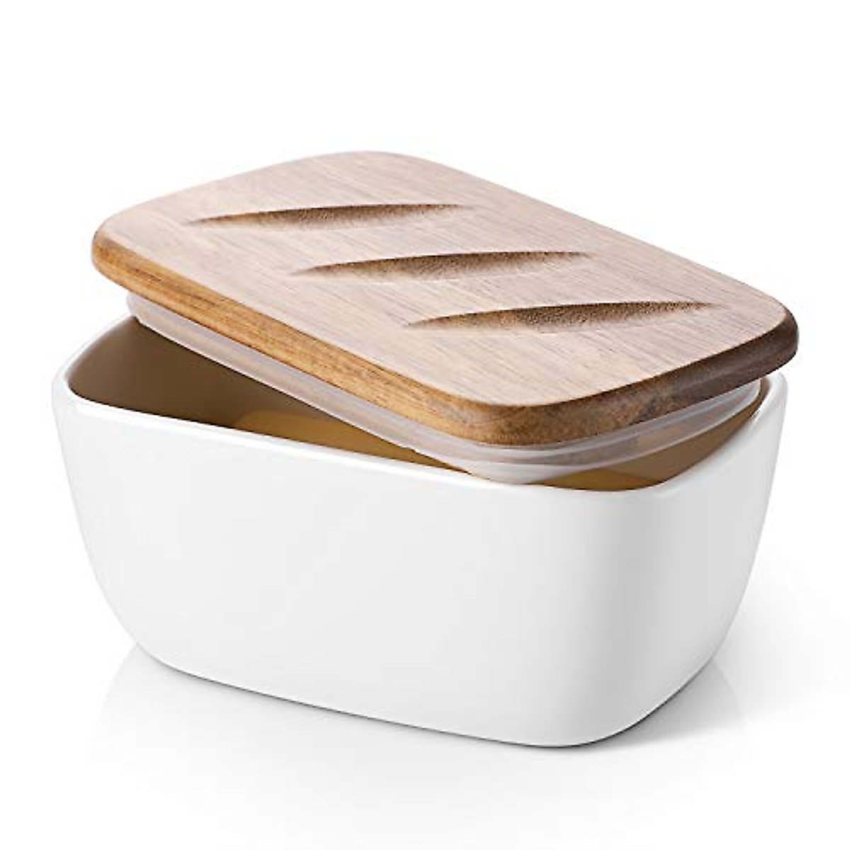 DOWAN 6.5" Large Butter Dish - Ceramic Butter Dish with Lid for Countertop - White Butter Keeper Holds Up to 3 Sticks - Butter Holder and Container with High-Quality Silicone Sealing