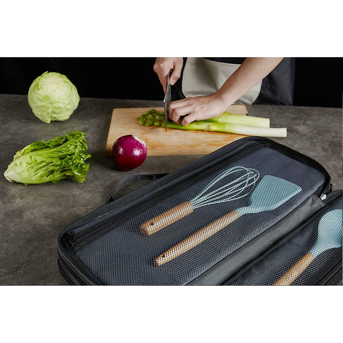 Chef Knife Roll Bag, 16 Pockets Large Knife Case Bag, Durable Oxford Cloth Culinary Bag, Executive Zipped Compartments Chef Knife Carrier Bag for Traveling, Working, Camping - Knifes not Included