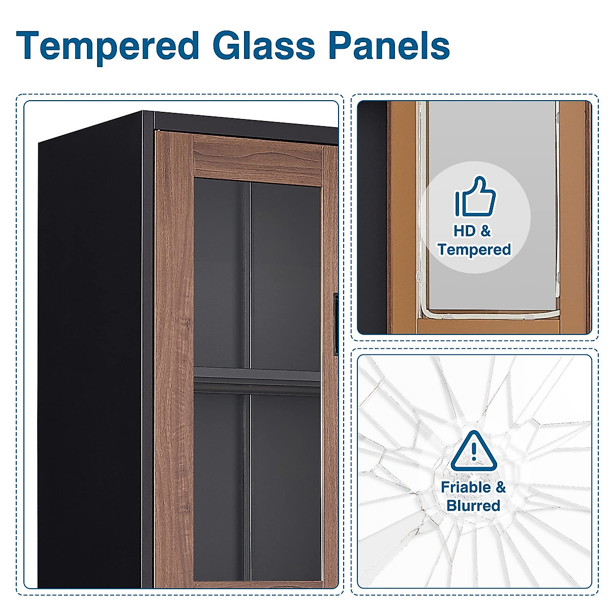 PEUKC Kitchen Pantry Cabinet, 71" Freestanding Kitchen Pantry Storage Cabinet with Drawer and Adjustable Shelves, Metal Tall Pantry Cabinet Cupborad with Glasses Doors, Wood Color