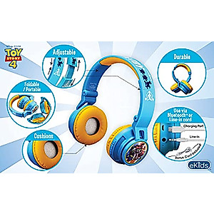 eKids Toy Story 4 Kids Bluetooth Headphones, Wireless Headphones with Microphone Includes Aux Cord, Volume Reduced Kids Foldable Headphones for School, Home, or Travel
