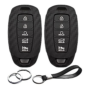 INFIPAR 2pcs Compatible with Hyundai Palisade Elantra Smart 5 Buttons Silicone FOB Key Case Cover Protector Keyless Entry Carbon Fiber Looks Remote Holder